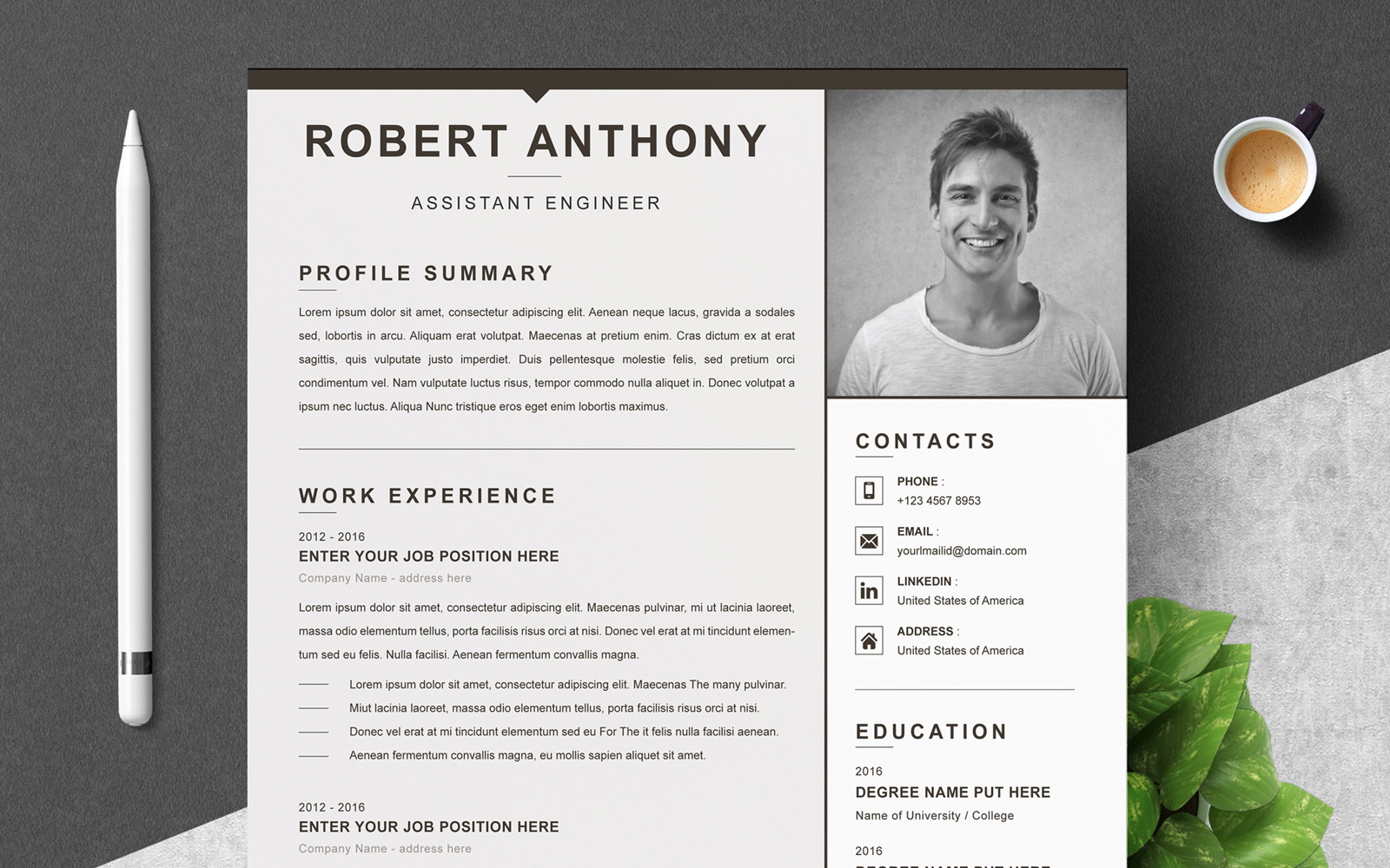 Robert Anthony / Resume Template #232013 - TemplateMonster