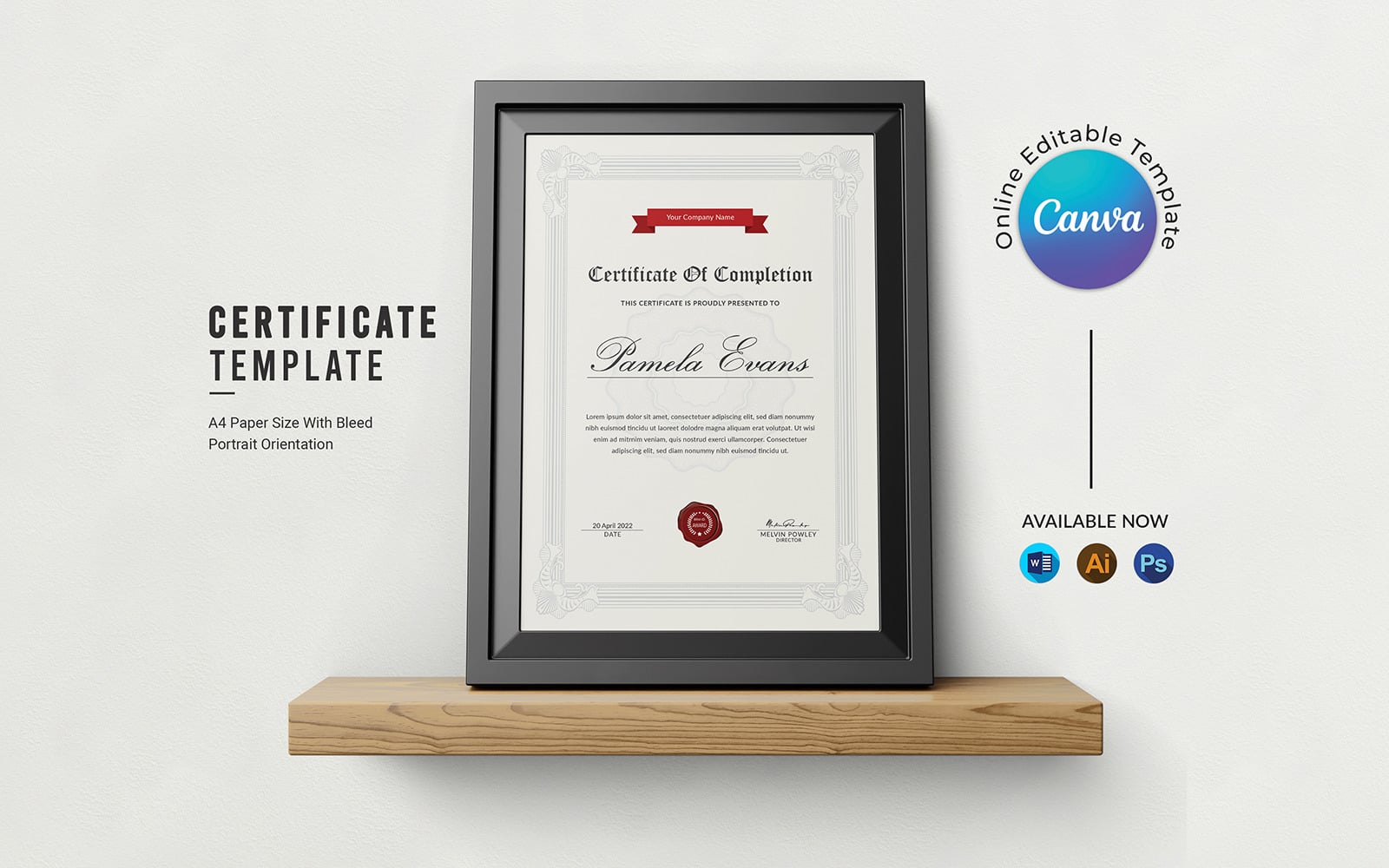 Canva Portrait Certificate Template #232183 - TemplateMonster