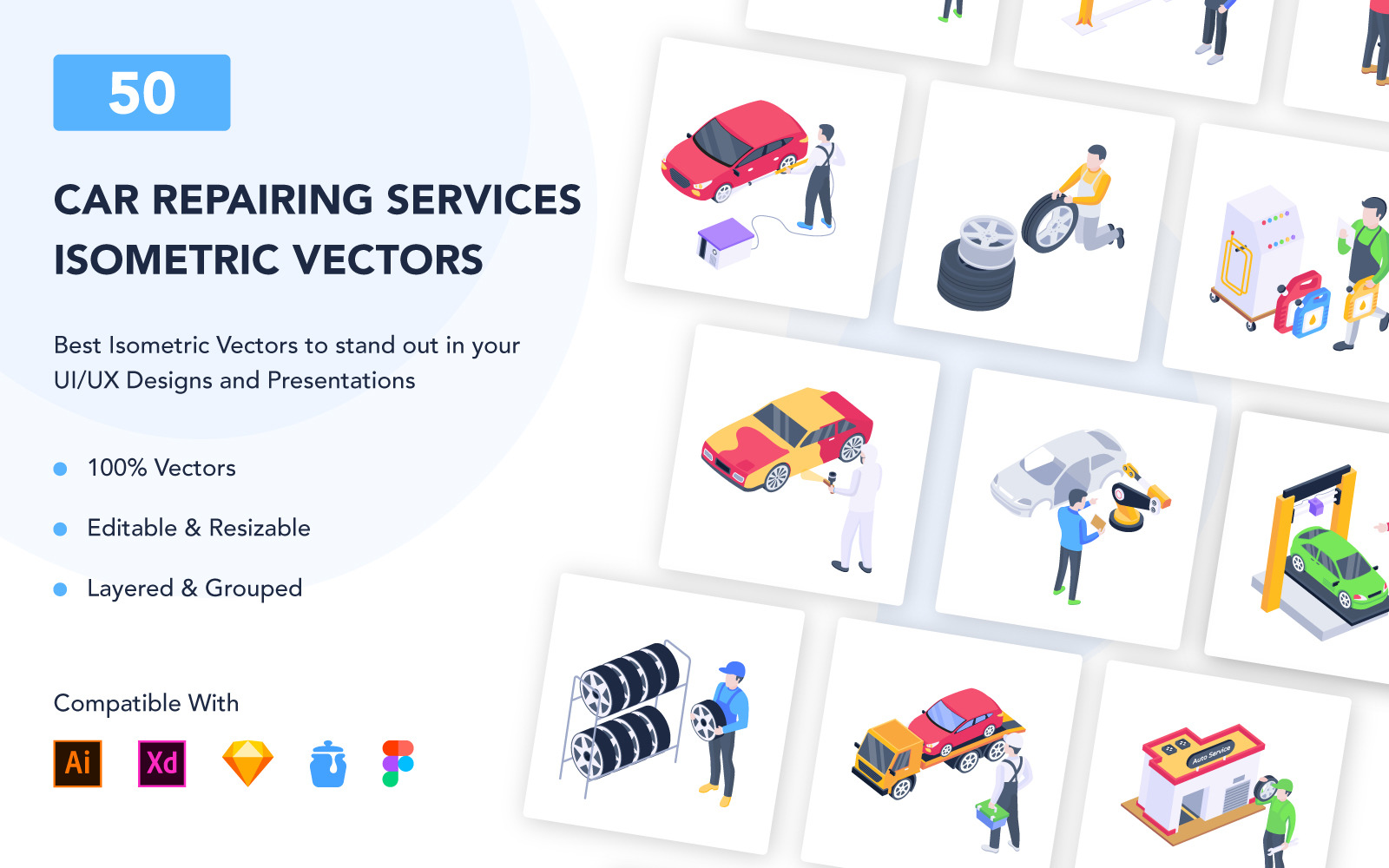 50 Isometric Auto Repair Icons #232266 - TemplateMonster