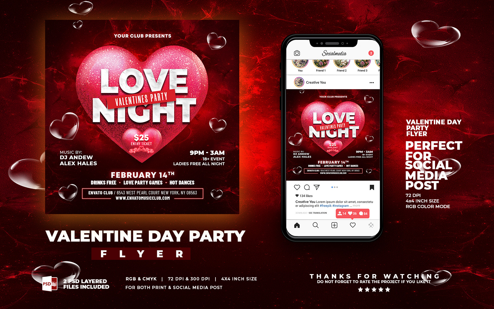 Valentine Club Party Social Media Post Template