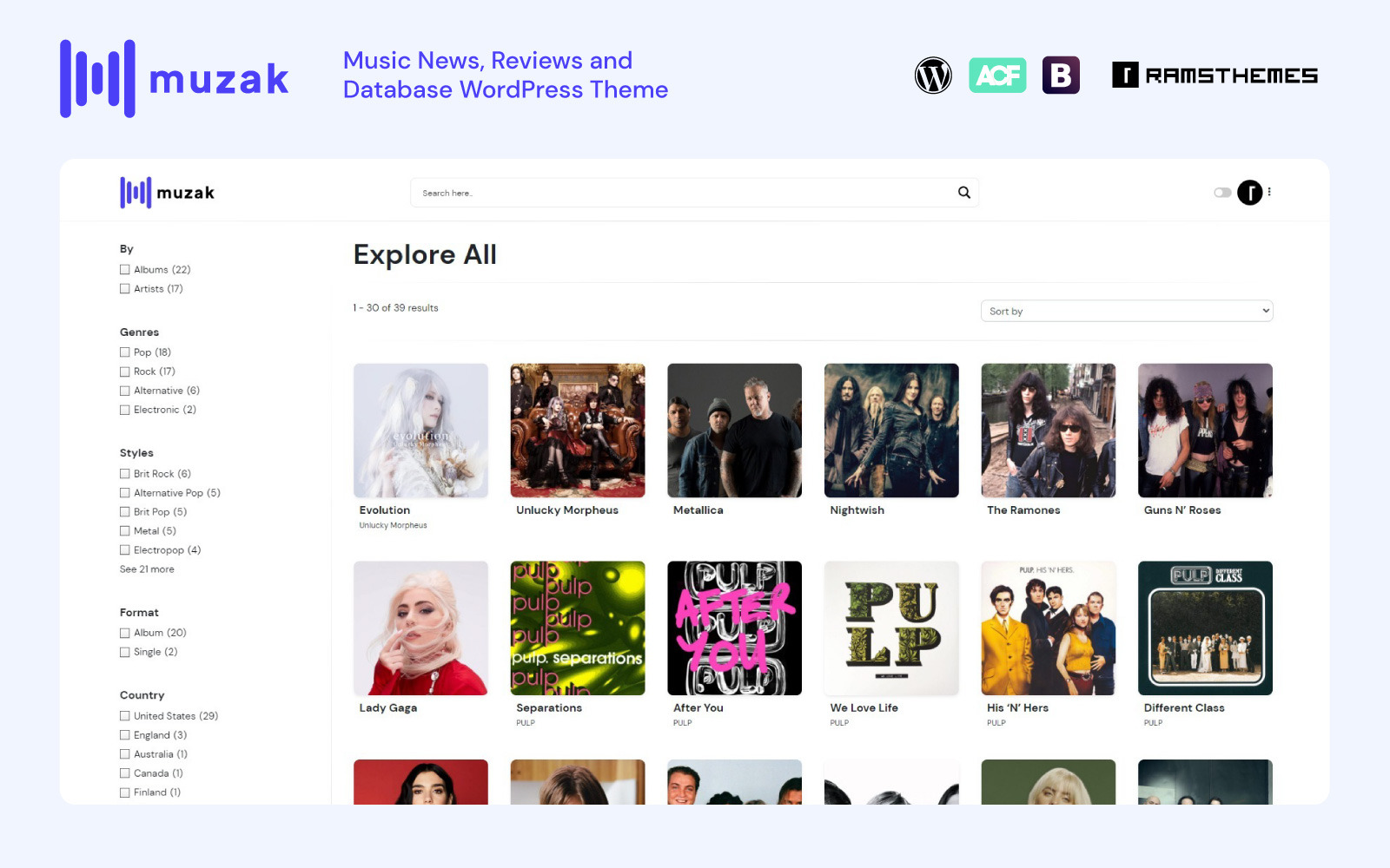 MUZAK – Music, News, Reviews, Blog and Database WordPress Theme - WpWar