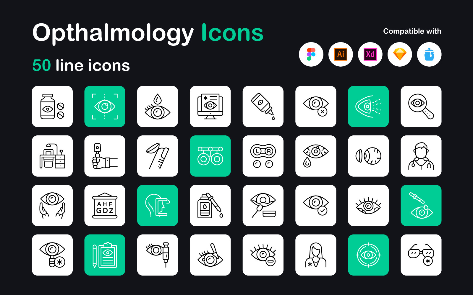 Set of Ophthalmology Linear Icons #235671 - TemplateMonster