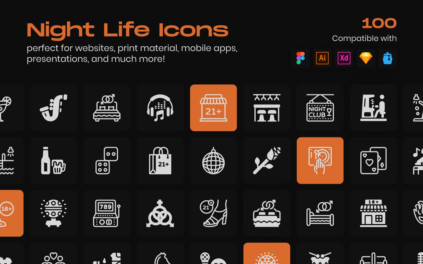 NightLife Linear Icons Pack #235893 - TemplateMonster