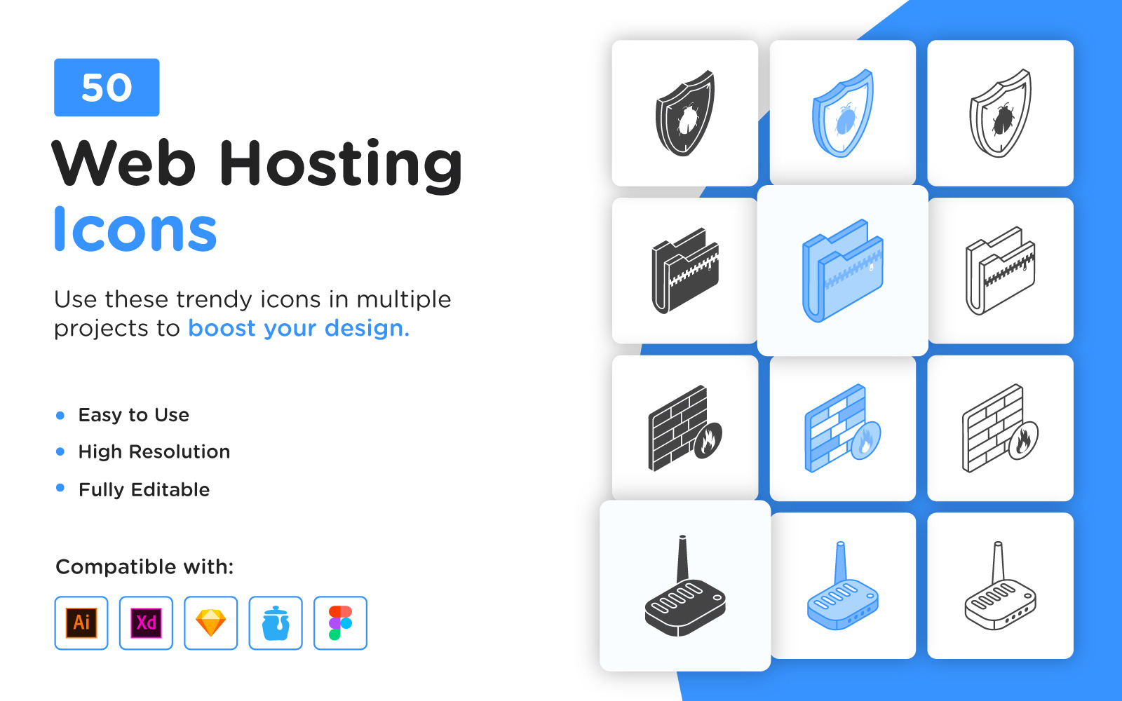 50 Web Hosting Icons – Vector Designs - TemplateMonster