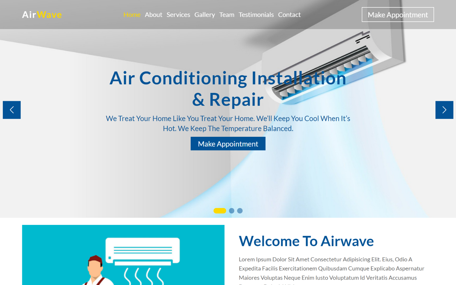 AirWave - Air Conditioning & heating HTML Landing Page Template