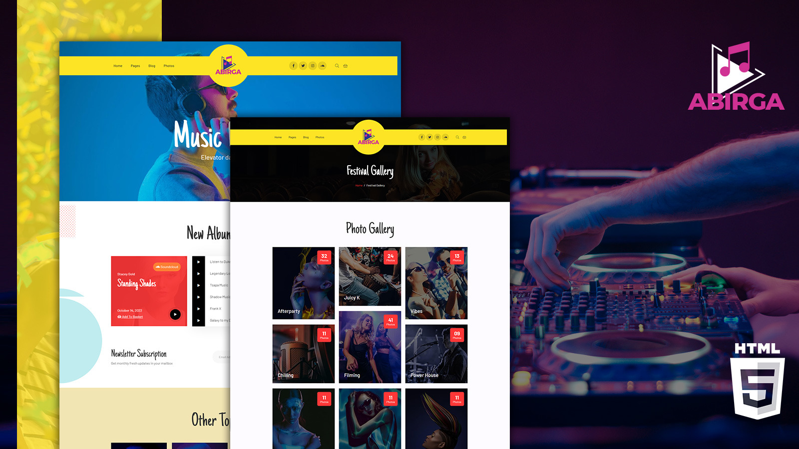 Abirga Music Dj Album Portfolio HTML5 Website Template