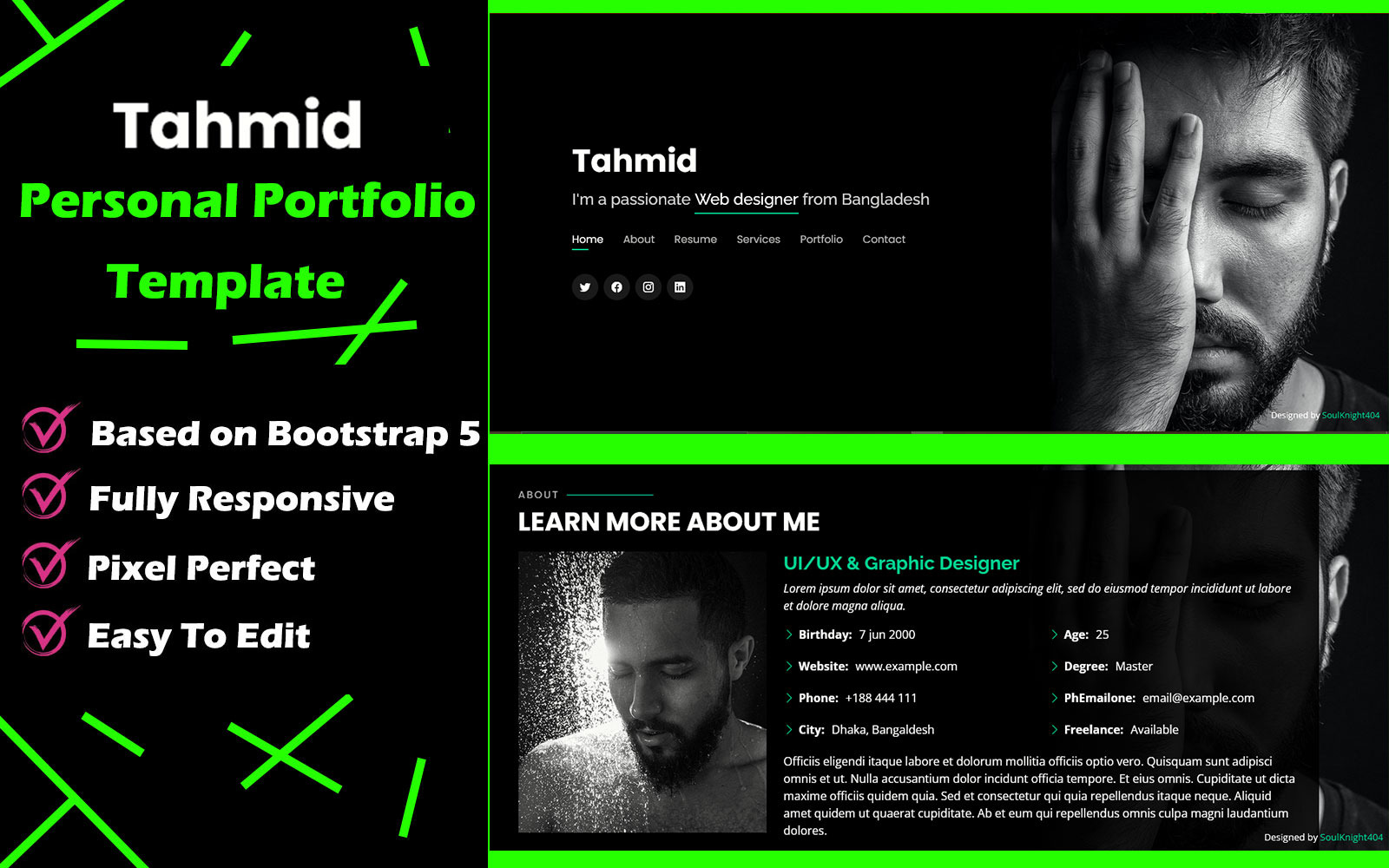 Tahmid -Personal Portfolio Simple Modern Bootstrap HTML Landing Page ...