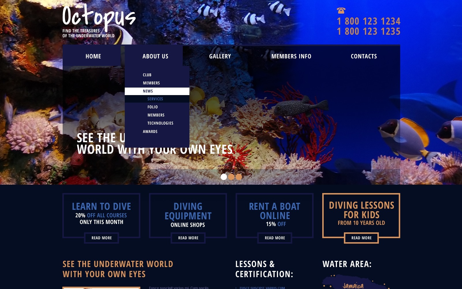 Free Diving Responsive Website Template - TemplateMonster