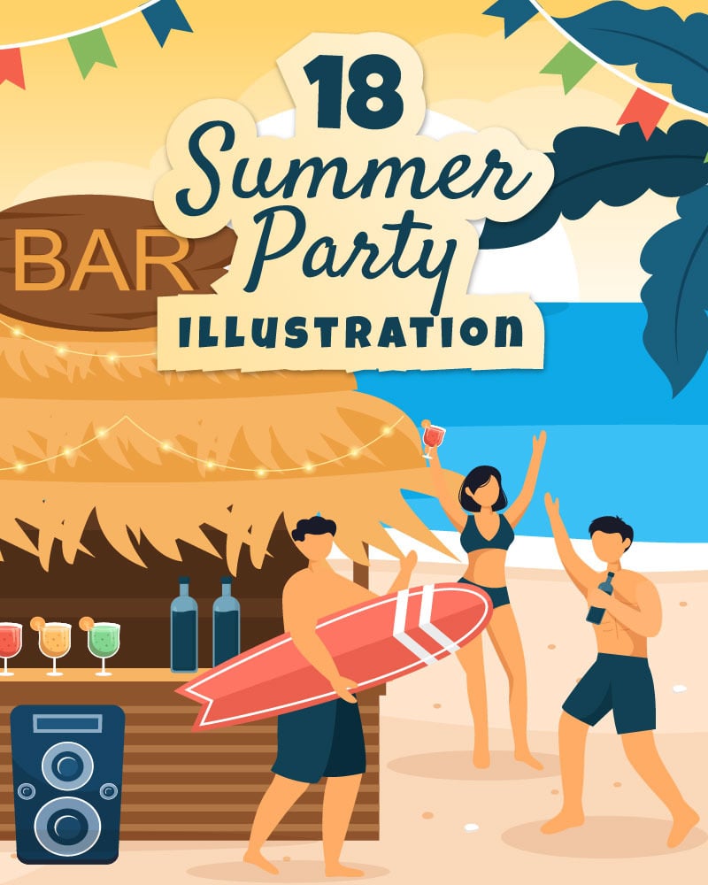 18 Summer Party Cartoon illustration - TemplateMonster