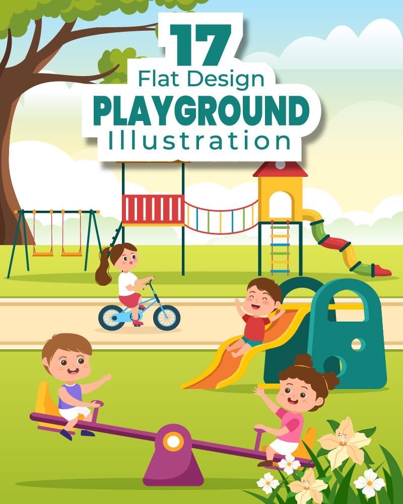 17 Children Playground Cartoon Illustration - TemplateMonster