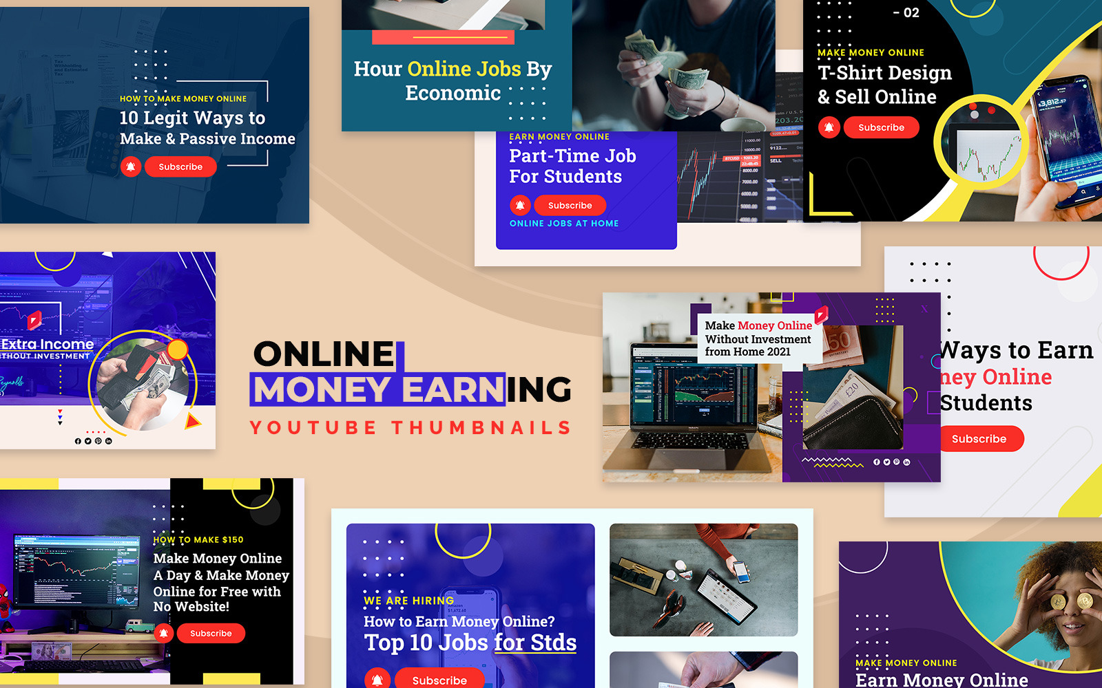 Online Money Earning YouTube Thumbnails - TemplateMonster