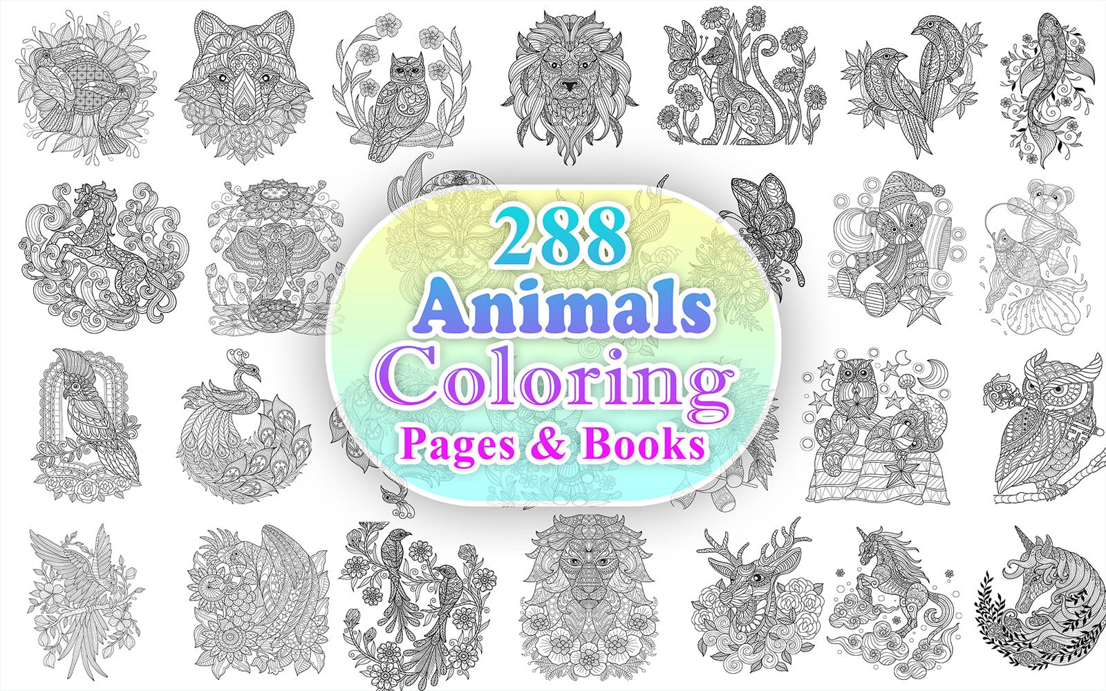 Animals Adult Coloring Book, Animals Adult Coloring Page, Animals ...