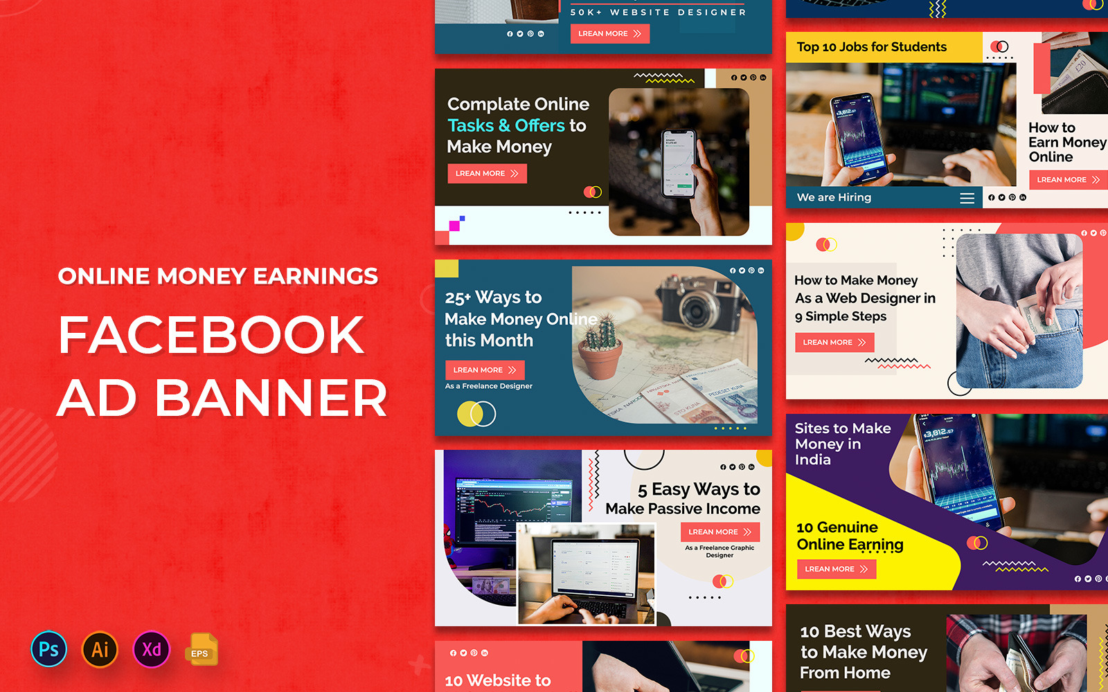 Online Money Earnings Facebook Ad Banners - TemplateMonster