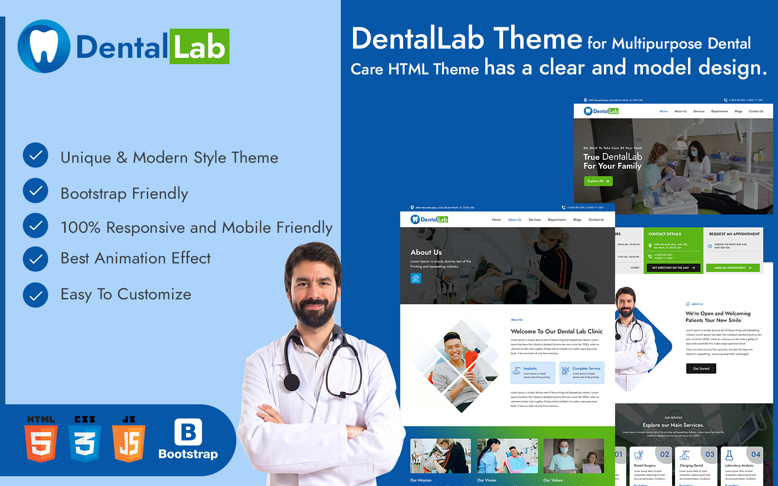 DentalLab Dental Care HTML Template #253117 - TemplateMonster