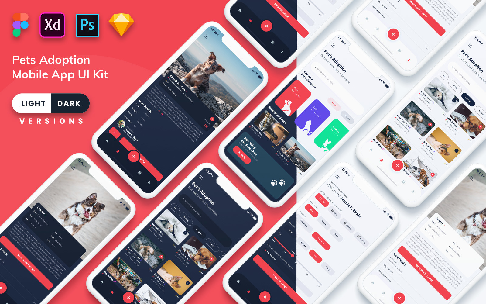 Pets Adoption Mobile App UI Kit (Light & Dark)