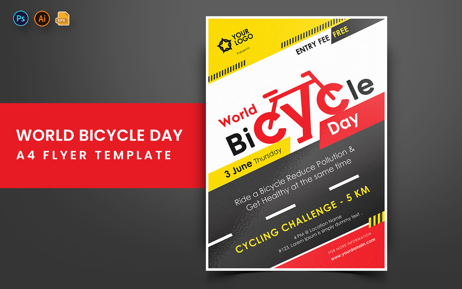World Bicycle Day Flyer Print and Social Media Template