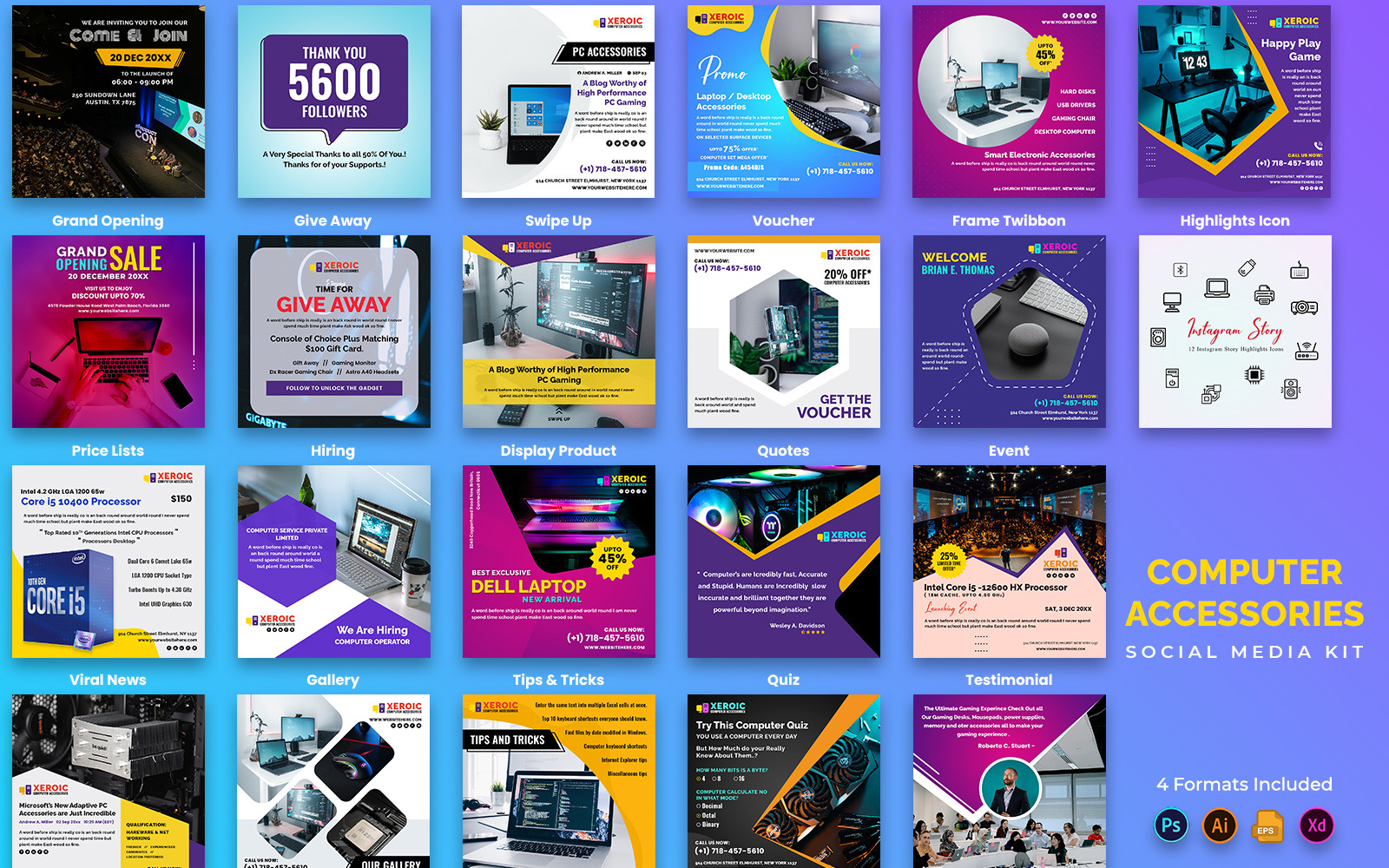 Computer Accessories Social Media Kit - TemplateMonster