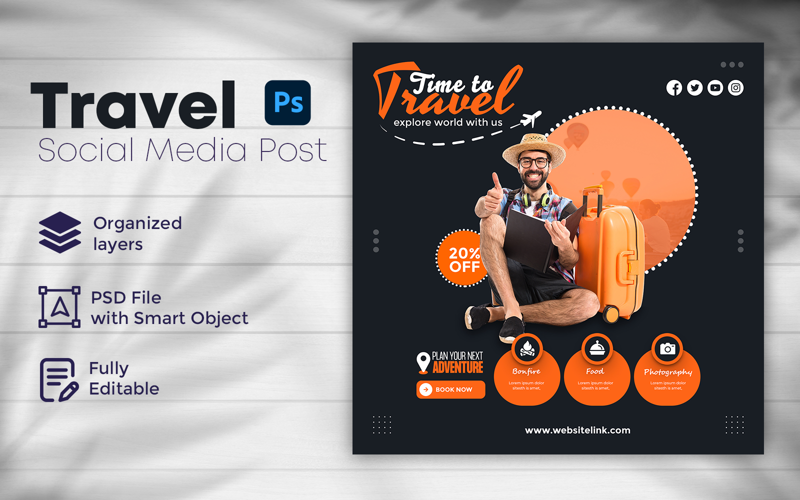 Travel Social Media Post Template 4 #258439 - TemplateMonster