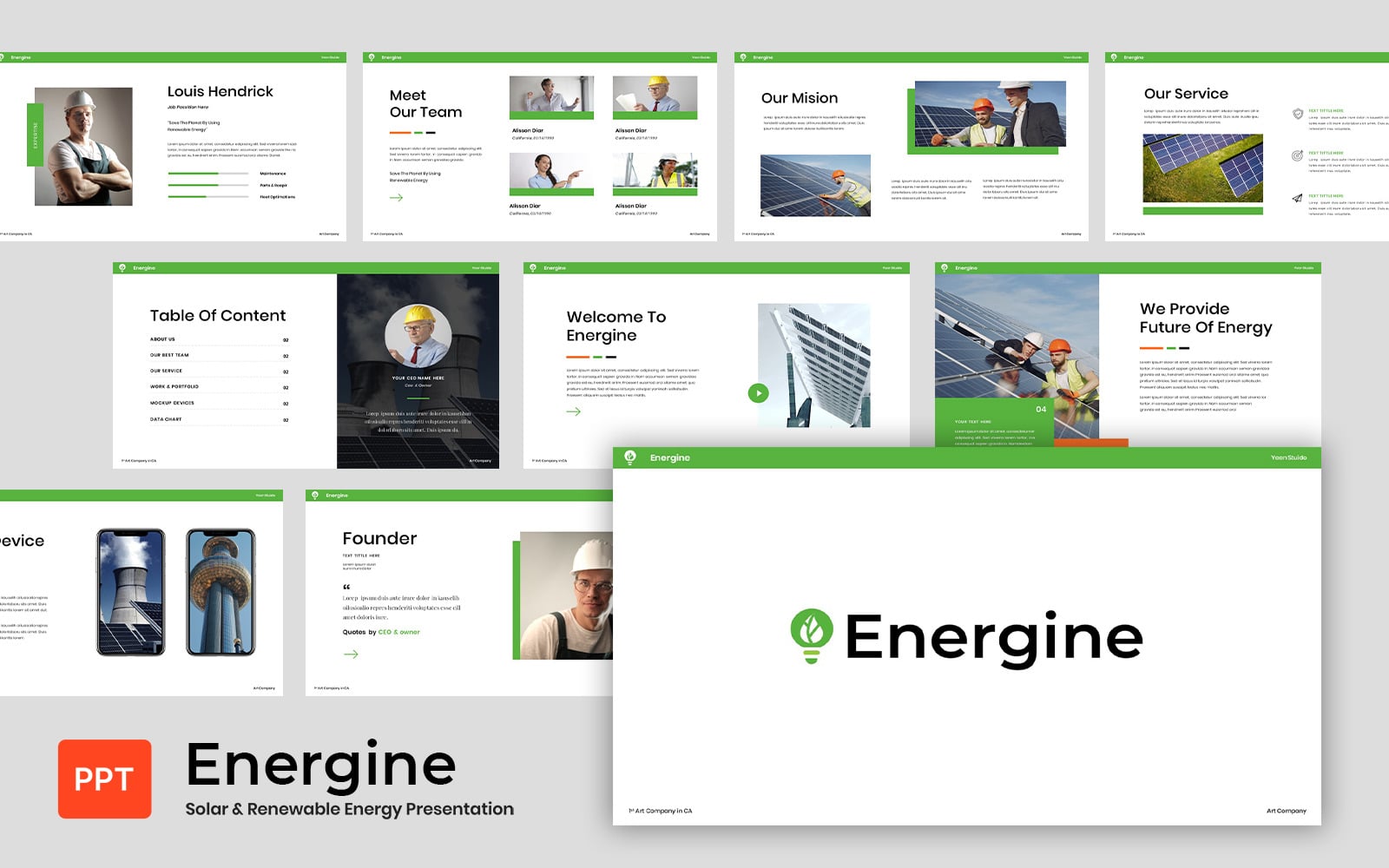 Energine - Powerpoint-Vorlage für Solarenergie und erneuerbare Energien