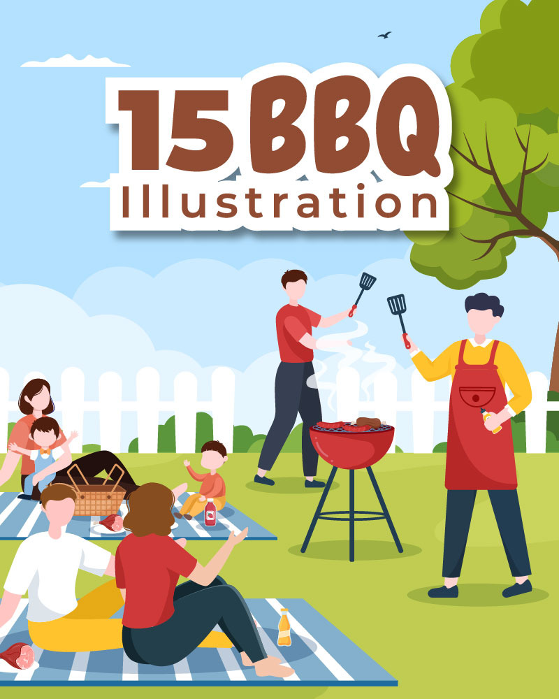 15 BBQ or Barbecue Cartoon Illustration - TemplateMonster