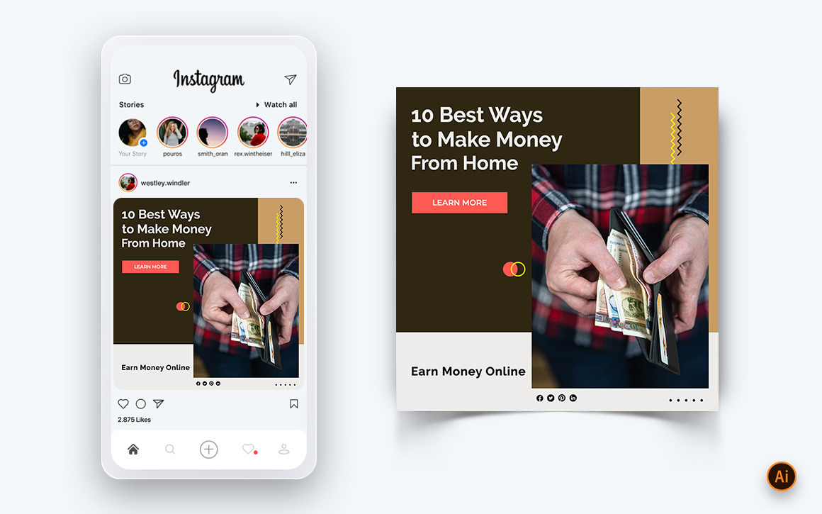 Online Money Earnings Social Media Instagram Post Design Template-02
