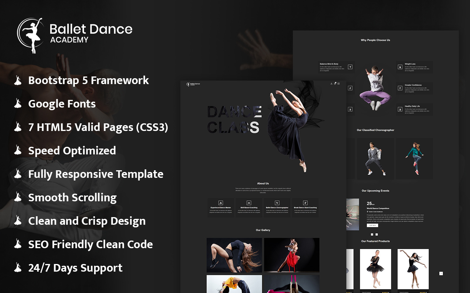 Ballet Dance Academy HTML Template #265796 - TemplateMonster
