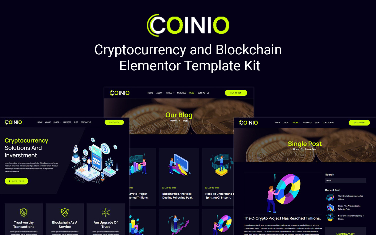 Coinio - Cryptocurrency and Blockchain Elementor Template Kit