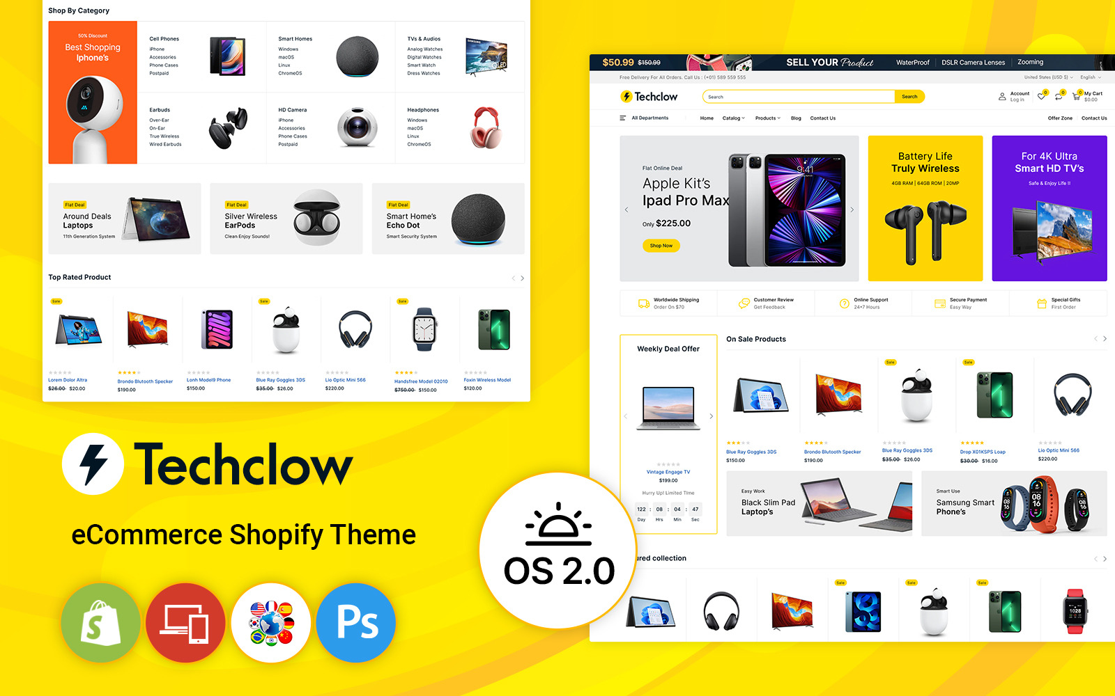 Techclow Electronics Store Shopify Theme - TemplateMonster