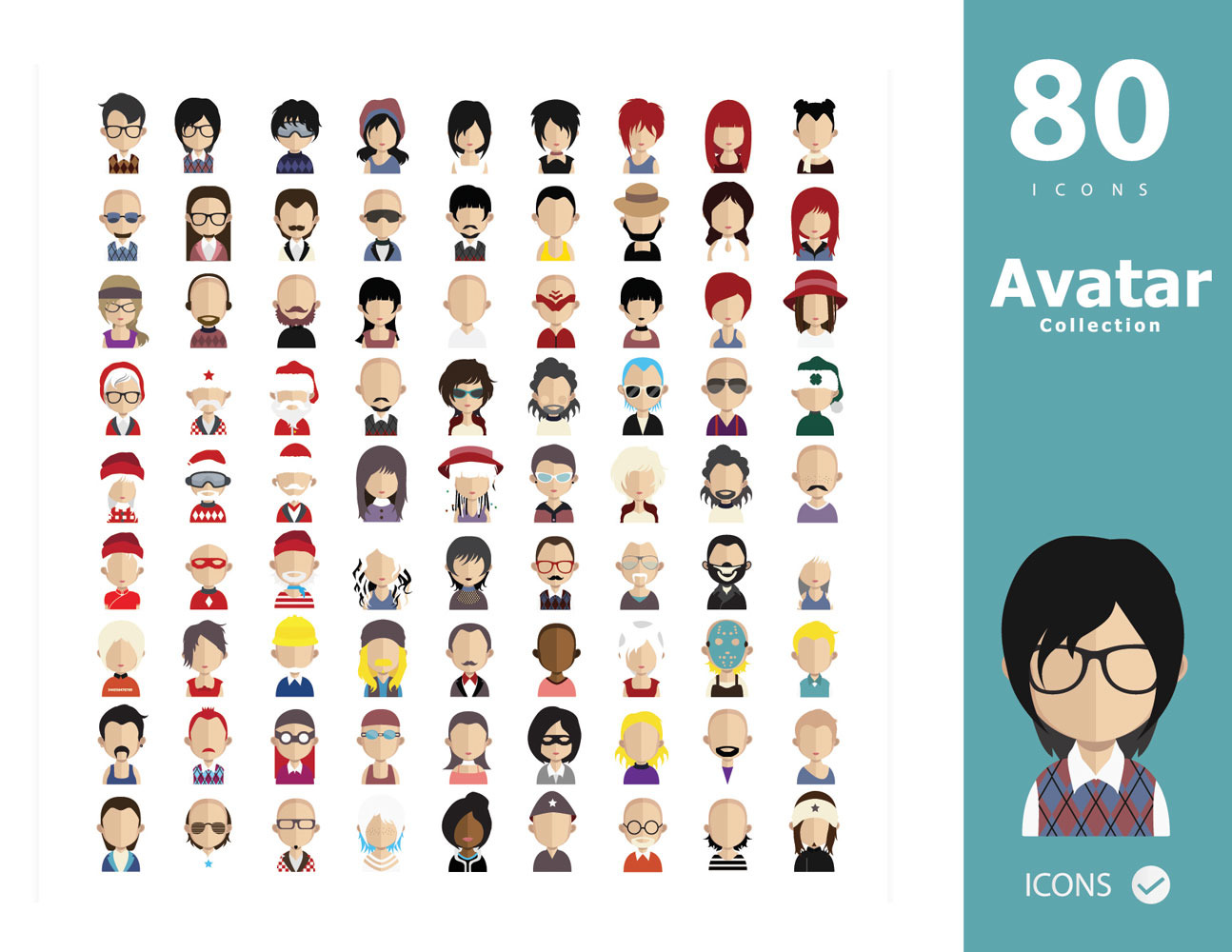 80 Girl with Hair, Different People Cartoon Symbol, EPS, Easy to edit