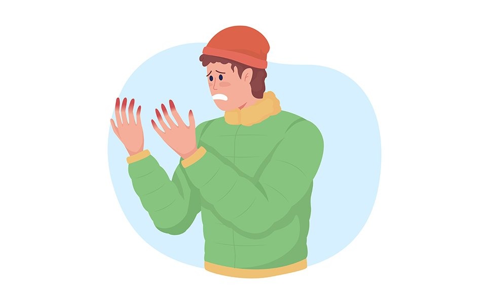 Gelure sur les doigts à partir d'une illustration isolée de vecteur 2D ...