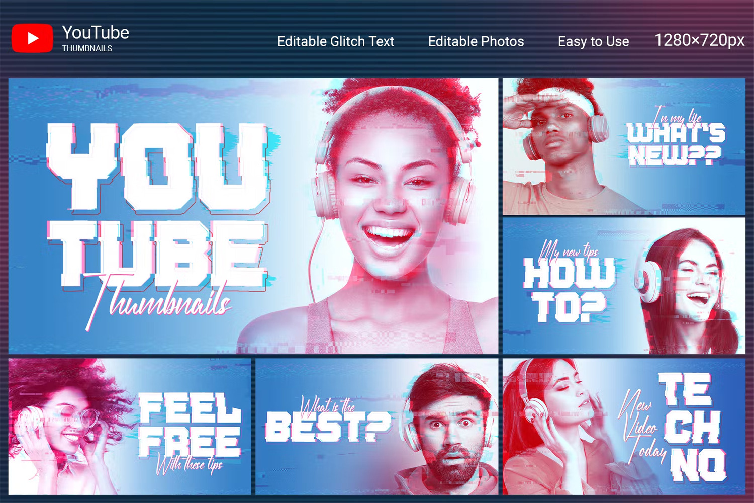 Glitch YouTube Thumbnail Templates #274788 - TemplateMonster