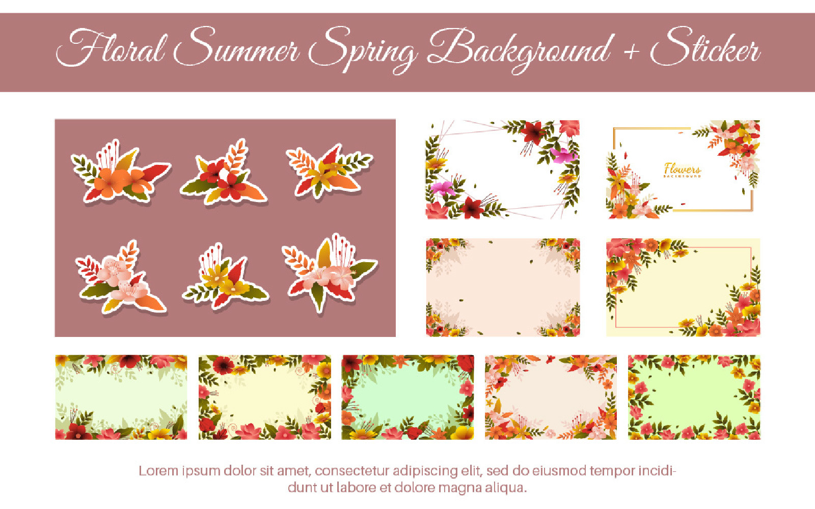 Floral Summer Spring Background + Sticker - TemplateMonster