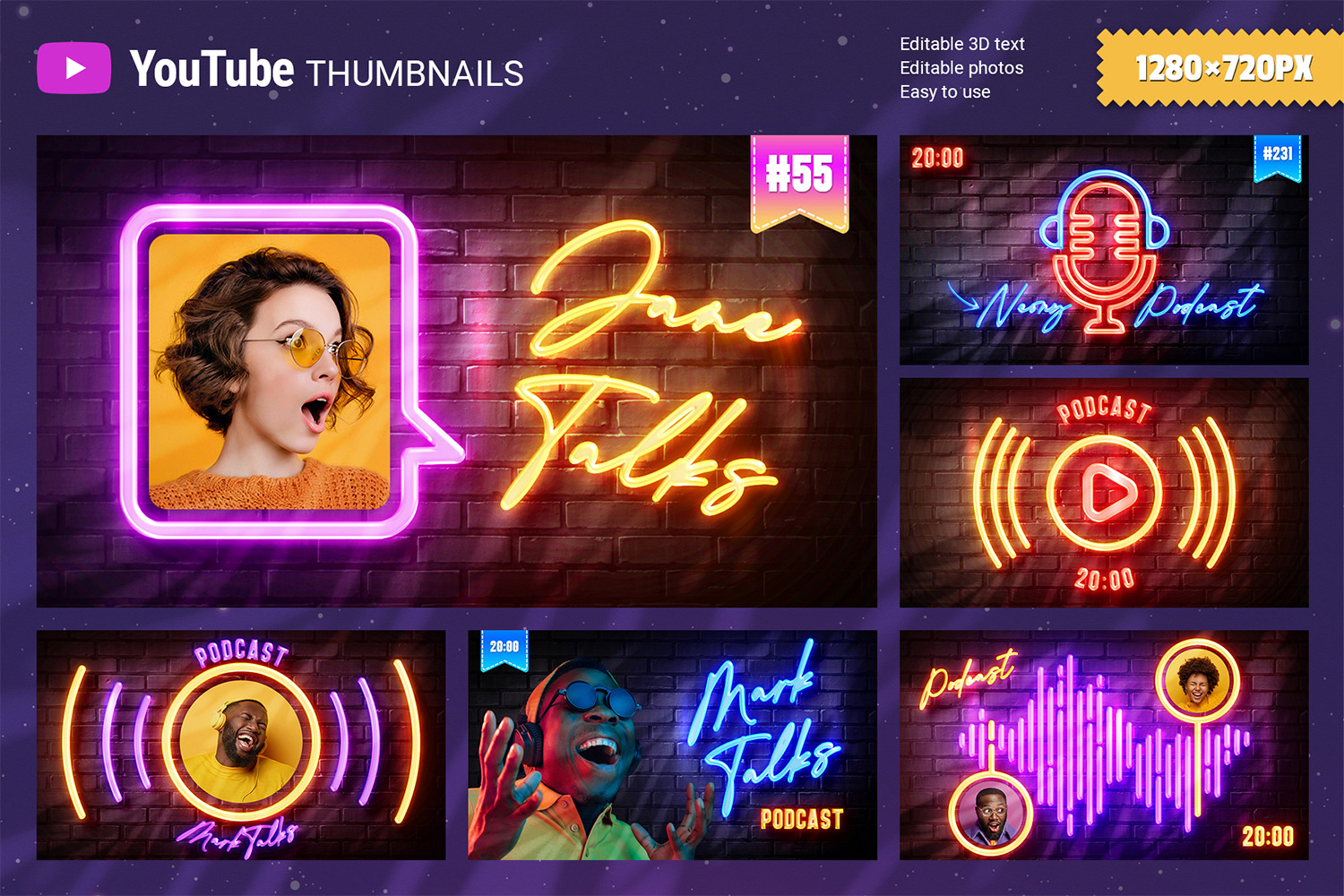 Neon Podcast YouTube Thumbnails #275644 - TemplateMonster