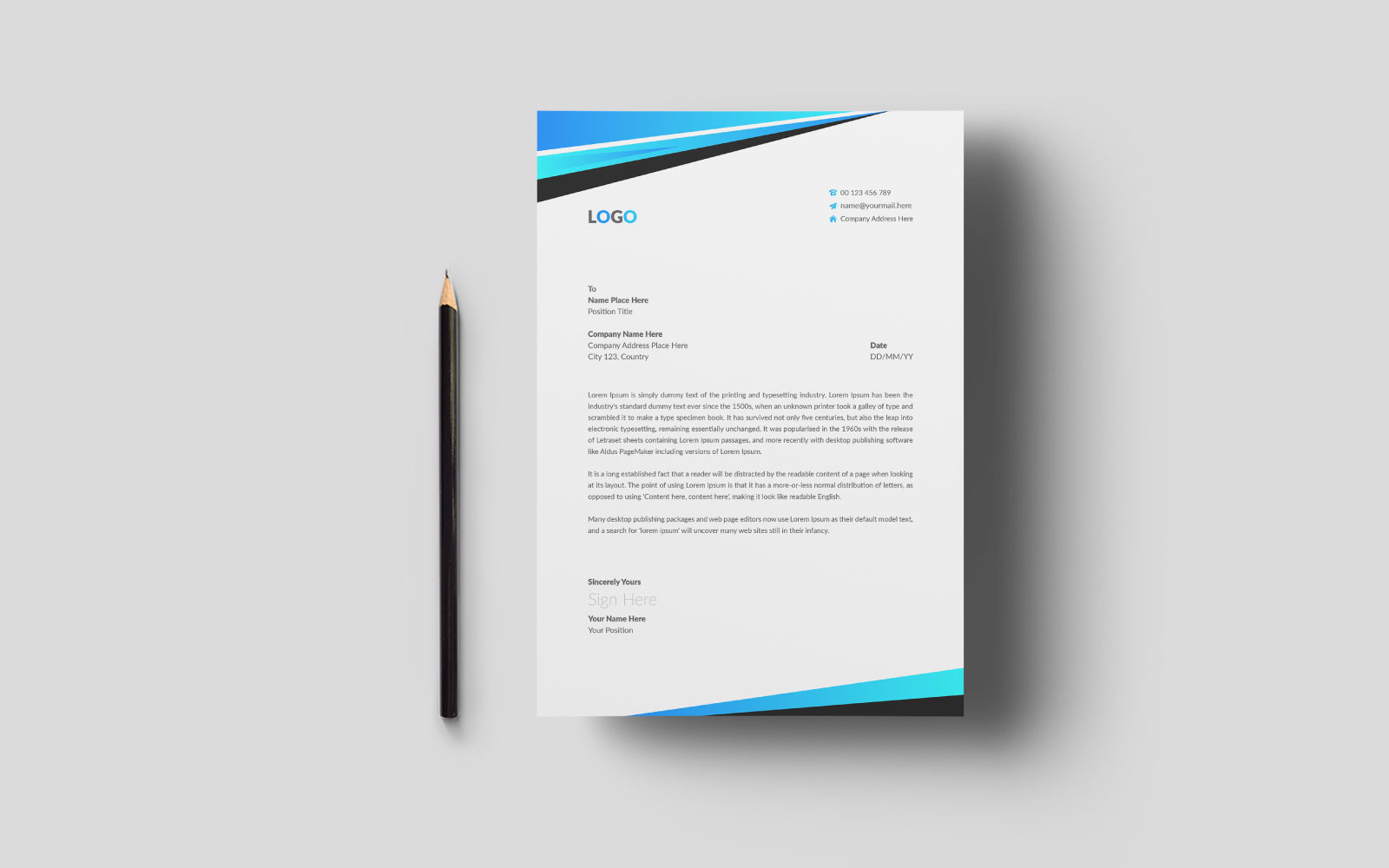 Modern Letterhead Template with Flat Style - TemplateMonster