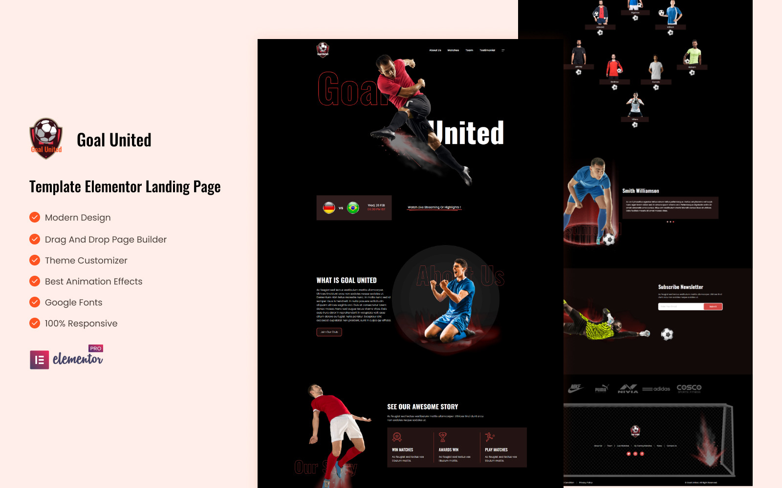 Goal United - Football Sports Elementor Landing Page Template
