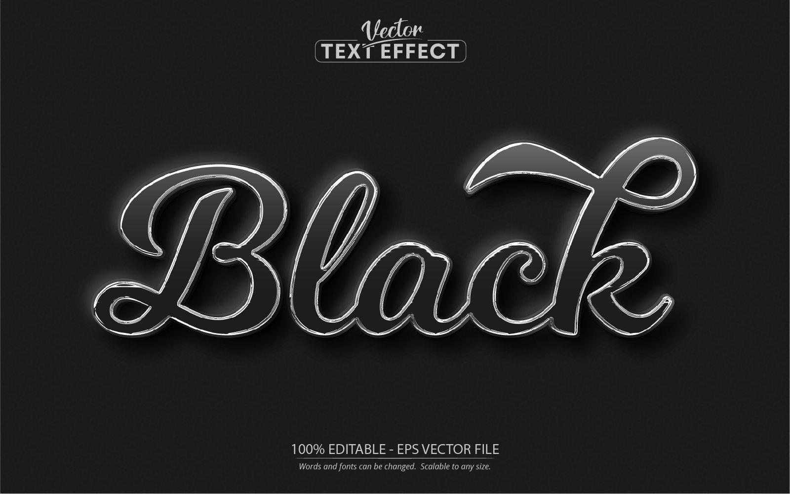 Black - Editable Text Effect, Calligraphy Metallic Shiny Text Style ...