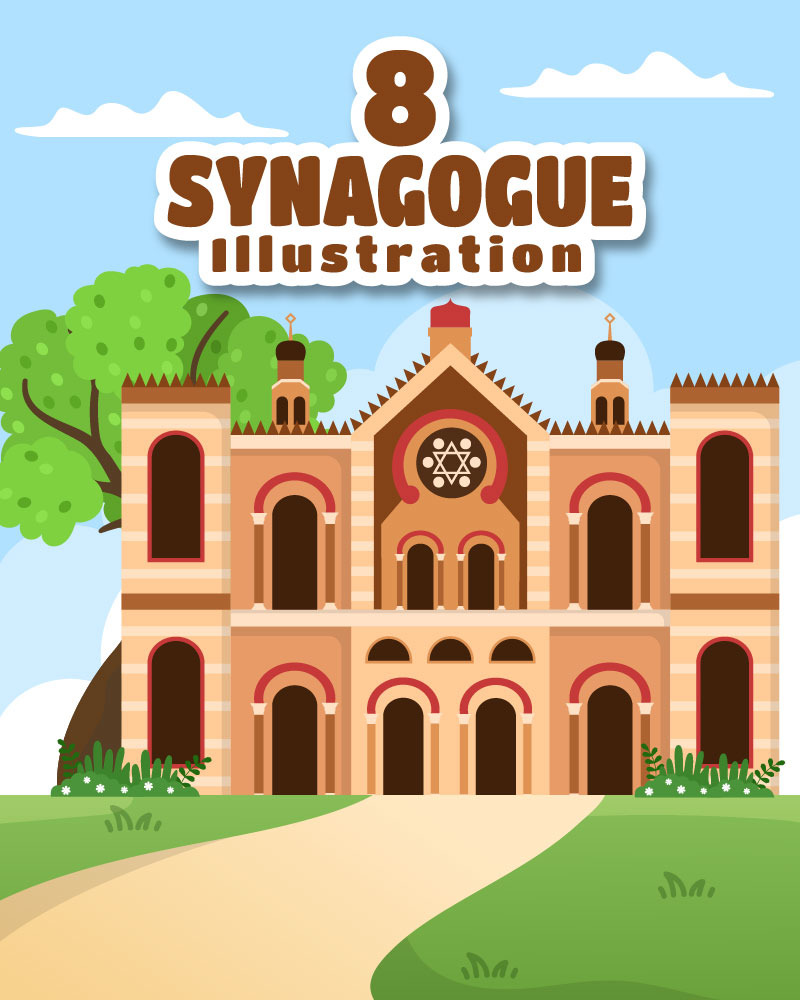 8 Synagogue Building or Jewish Temple Illustration