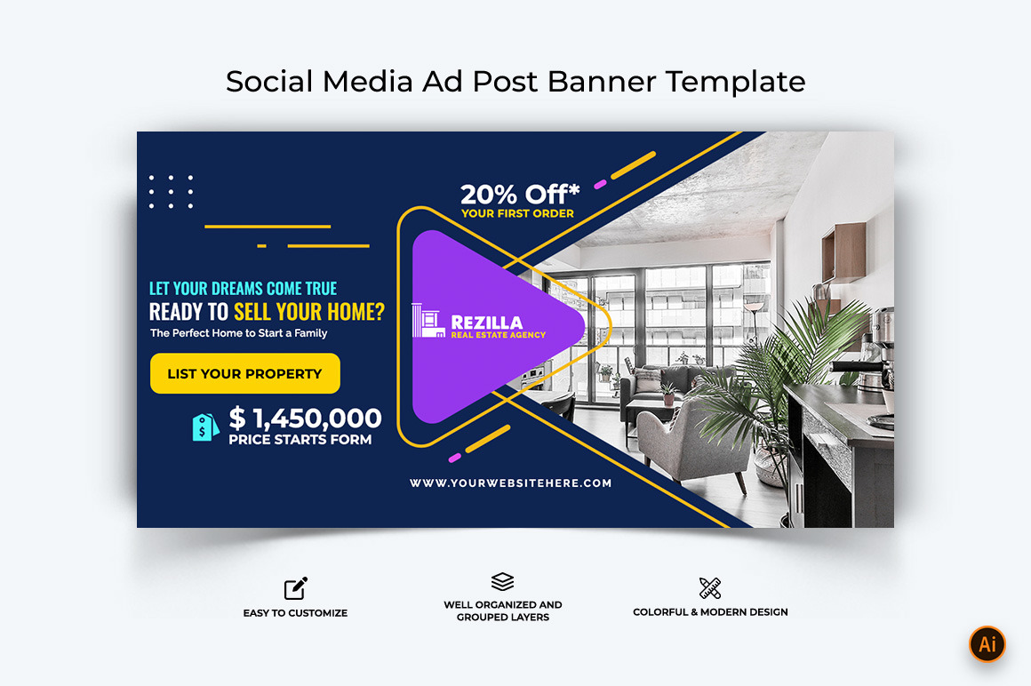 Real Estate Facebook Ad Banner Design-15 - TemplateMonster