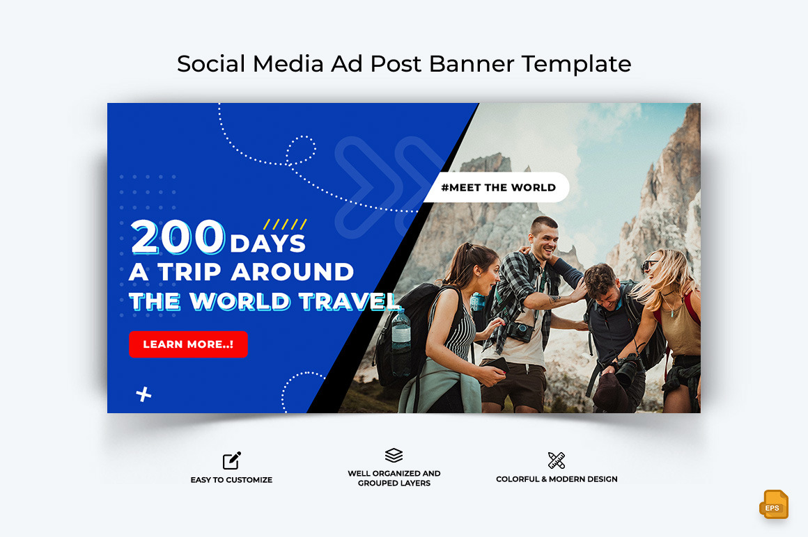 Travel Facebook Ad Banner Design-008 - TemplateMonster