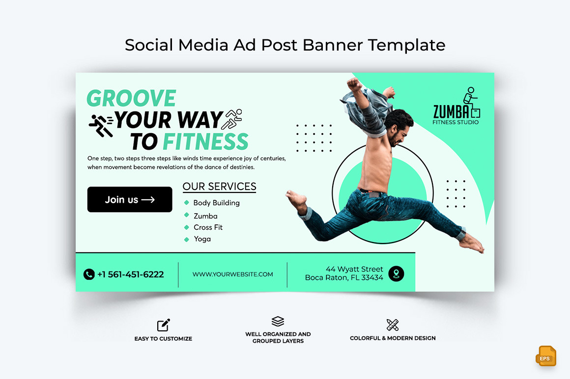 Zumba Dance Facebook Ad Banner Design-012 - TemplateMonster