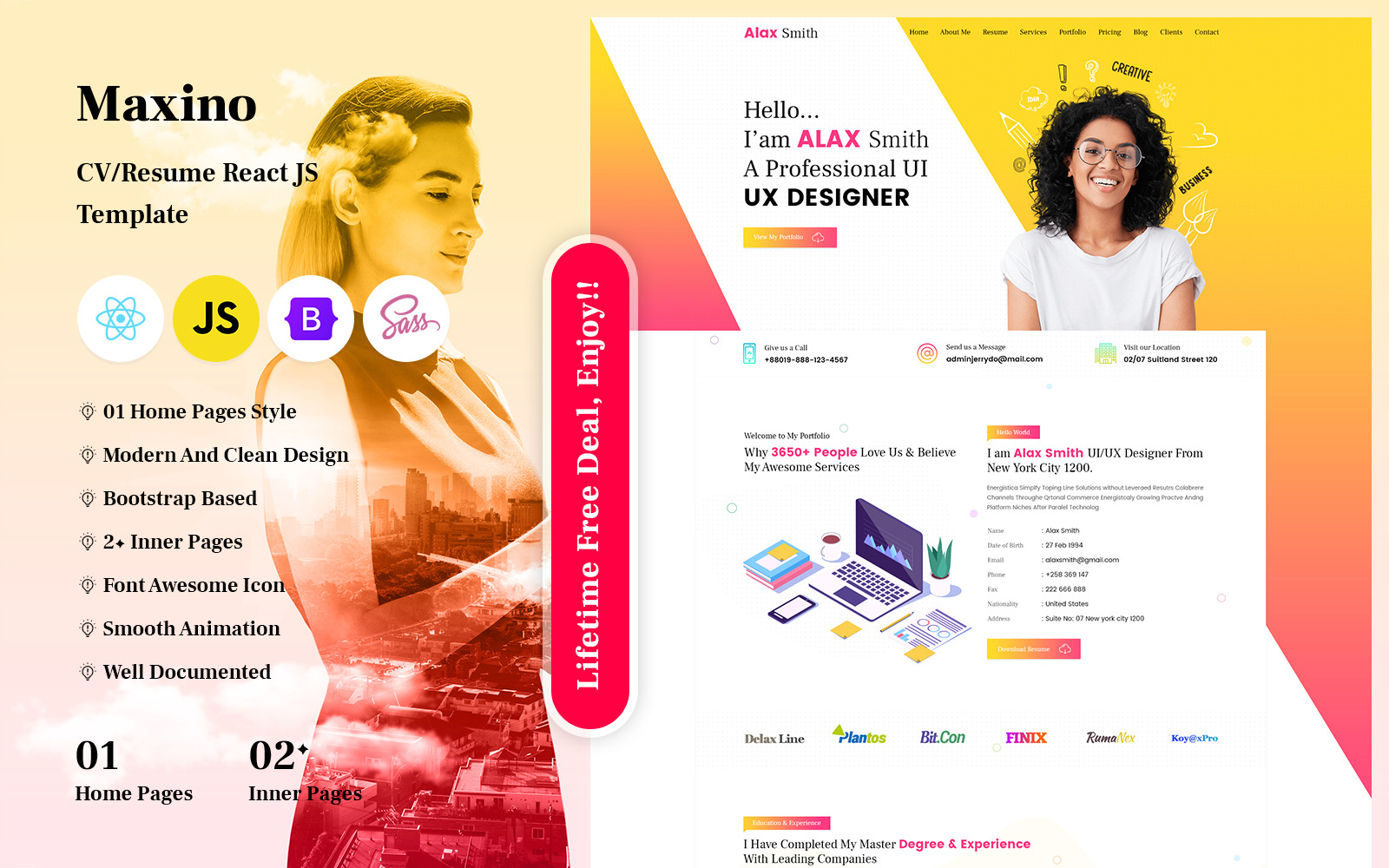 Free Personal CV/Resume React JS Template - TemplateMonster