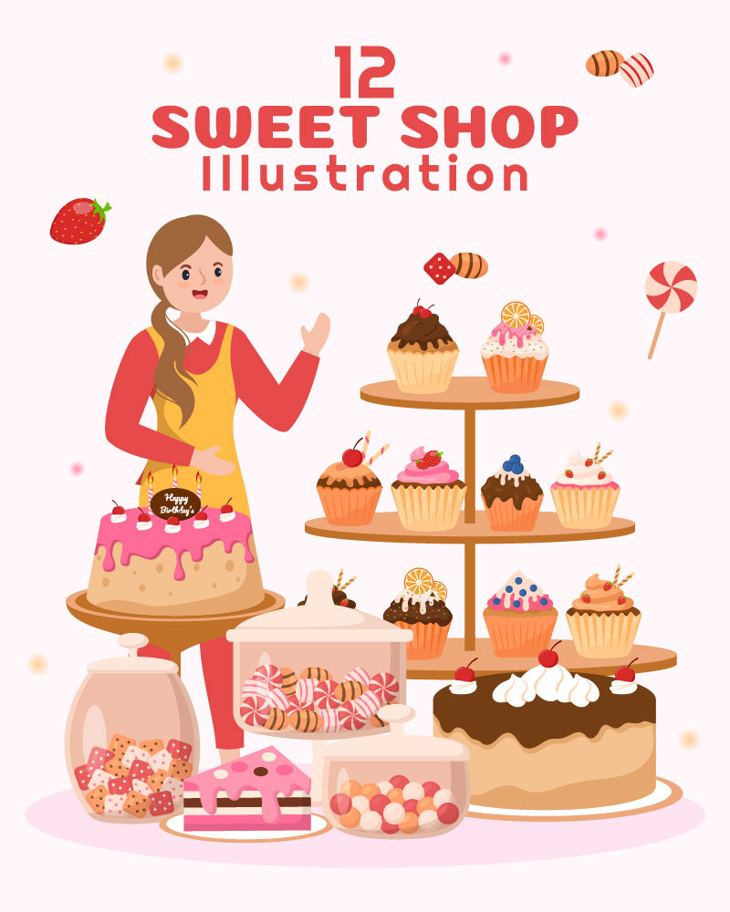12 Sweet Shop Illustration #287330 - TemplateMonster