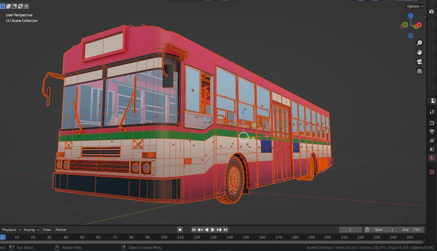Low - Poly Thai City Bus Red Green White Color Model