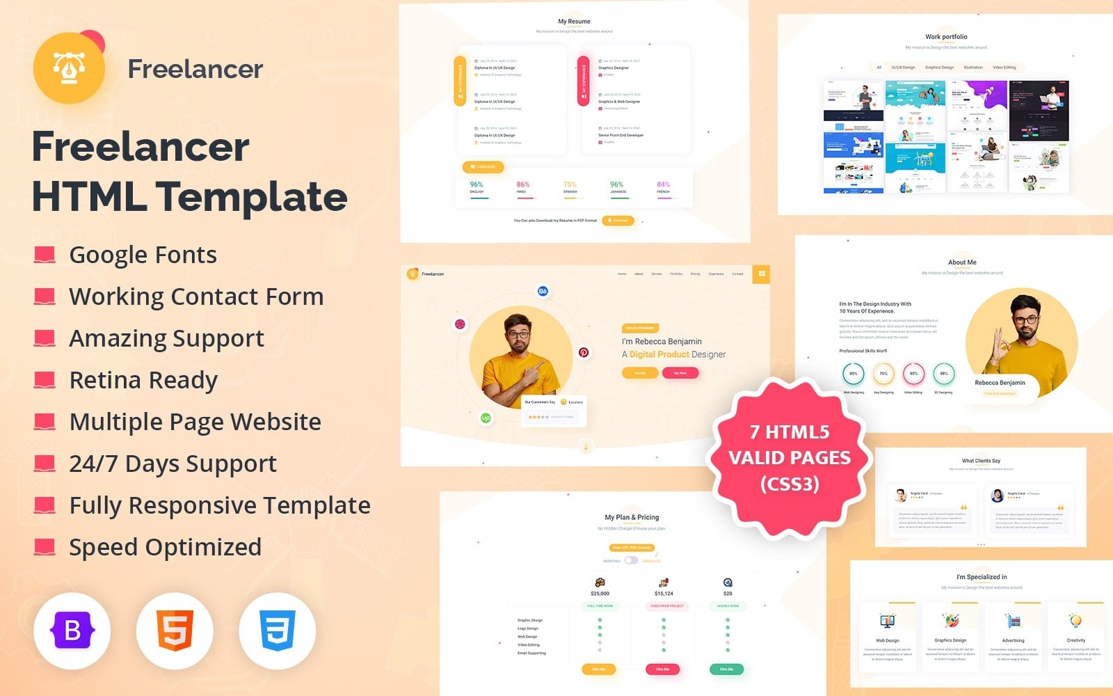 Freelancer HTML Website Template #288361 - TemplateMonster