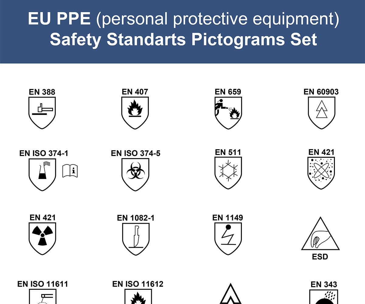 Conjunto de pictogramas de normas EN de seguridad de EPI