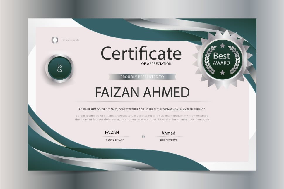 Luxury Silver Award Certificate Template - TemplateMonster