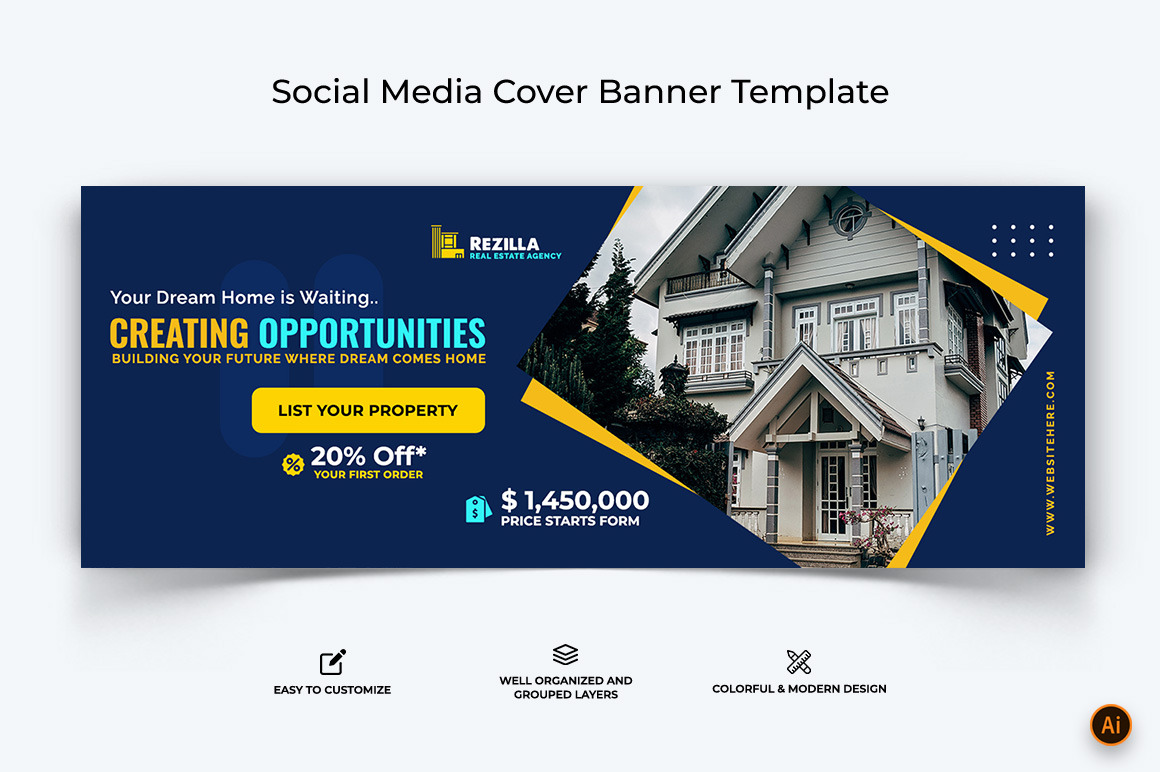 Real Estate Facebook Cover Banner Design-13 - TemplateMonster