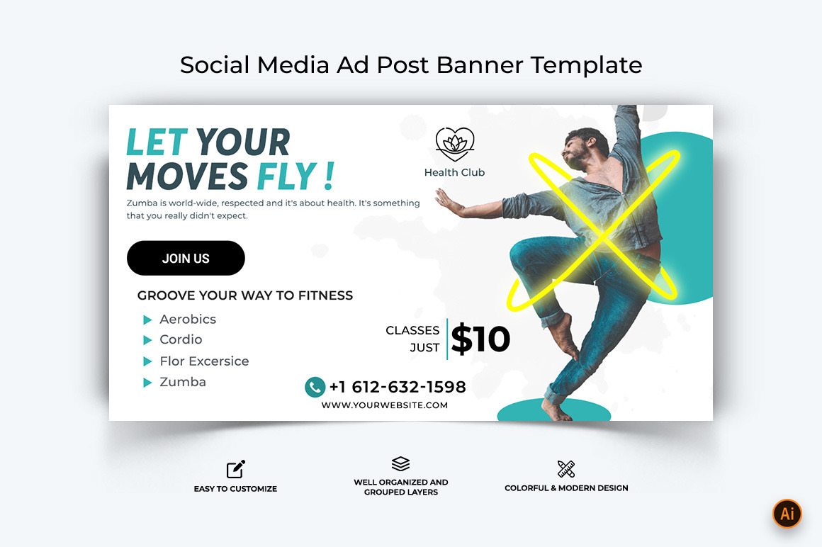 Zumba Dance Facebook Ad Banner Design-02 - TemplateMonster