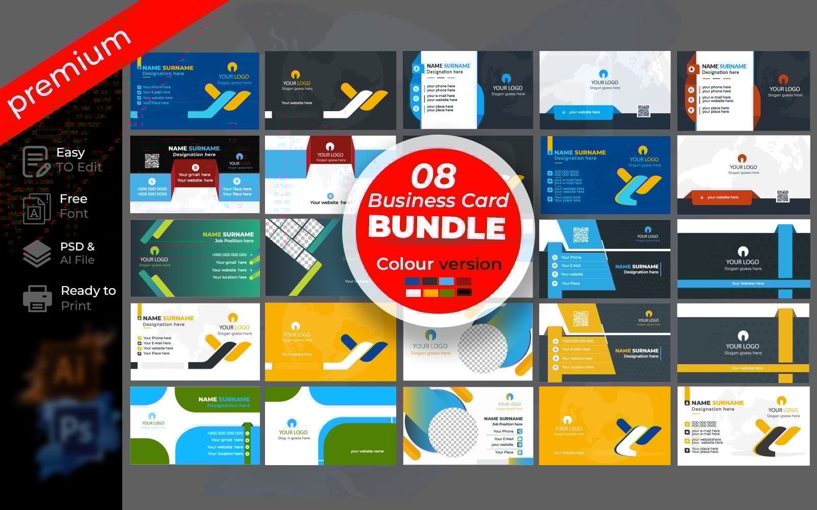 Business card Design Bundles and Ready to print