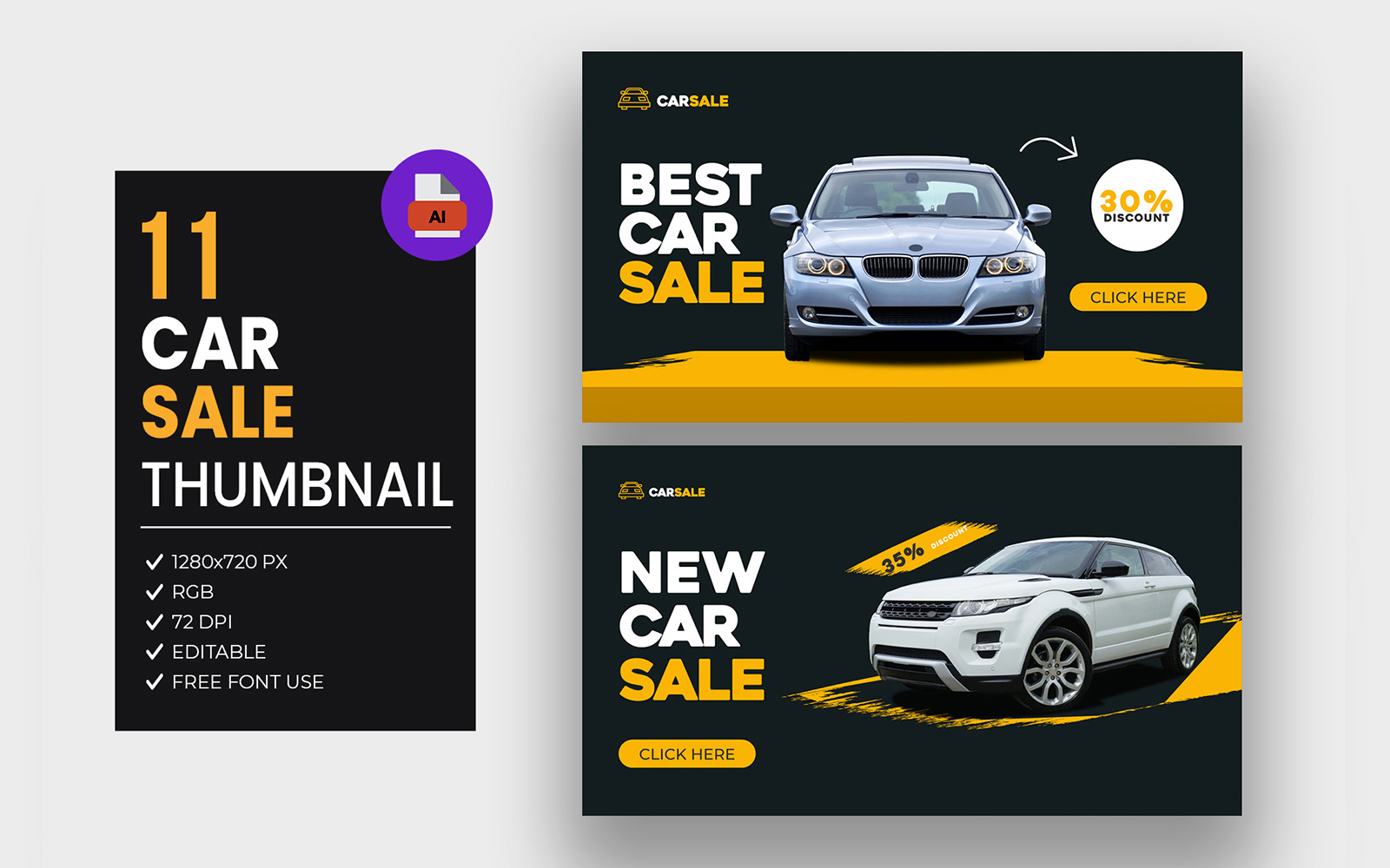 Car Sale YouTube Thumbnail Bundle #293425 - TemplateMonster